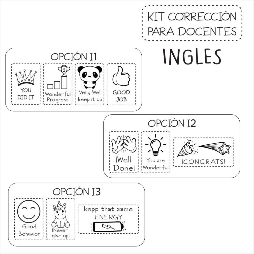 Kit Docente Ingles x 4 o 3 sellos